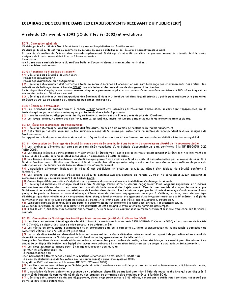 Pro Norme Arrete - Eclairage de Securite Dans Les Erp 0 | PDF