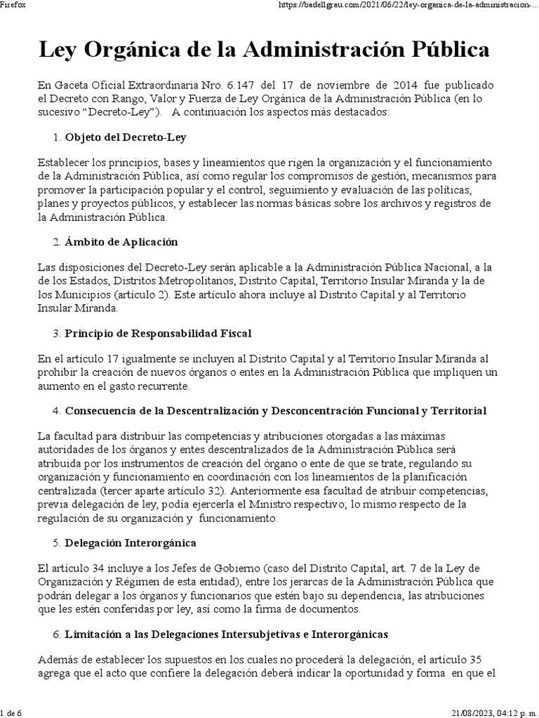 Ley Organica de La Administracion Publica | PDF