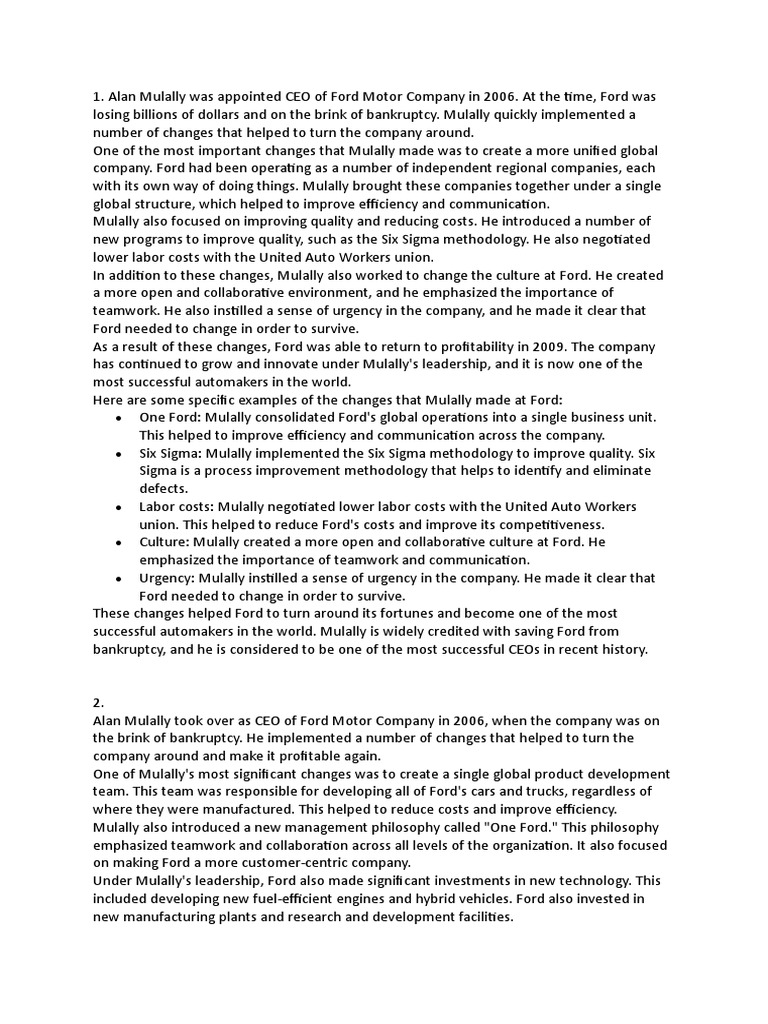 Ford Case Study | PDF | Ford Motor Company | Leadership