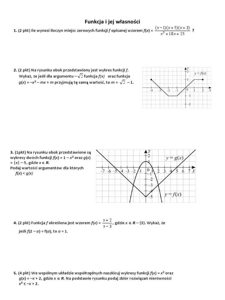 DziaÅ 1 Funkcji I Jej Wå Asnoå Ci - Przykå Adowe Zadania Do Sprawdzianu ...