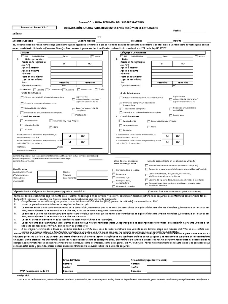 Formato C01 - Anexo Mi Vivienda 2019 | PDF