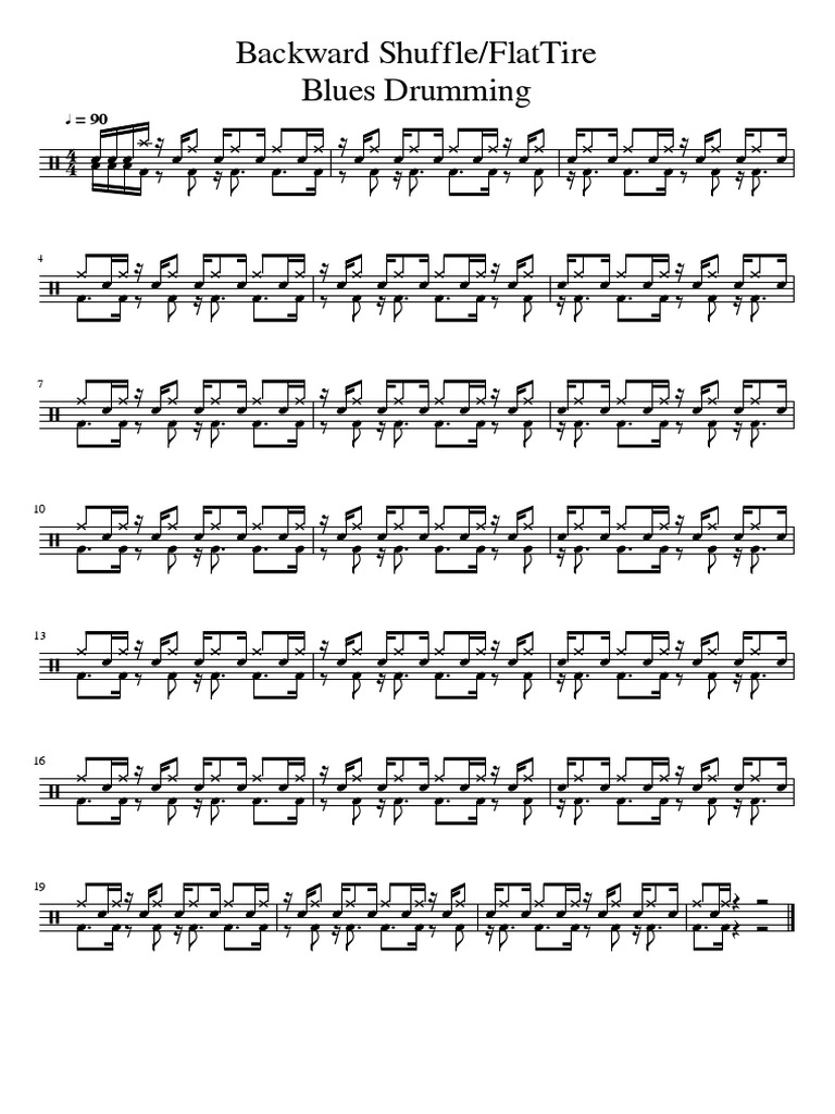 Backward Shuffle FlatTire Blues Drum Lesson | PDF