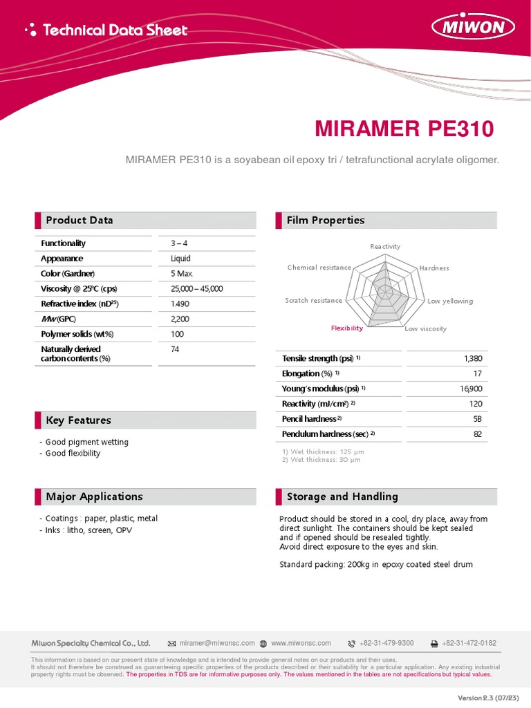 Miramer Pe310 TDS - Rev2.3 | PDF