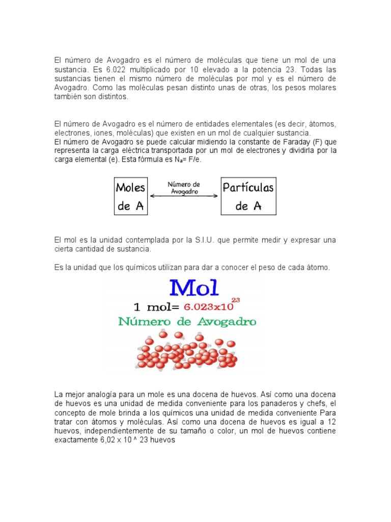 El Número de Avogadro Es El Número de Moléculas Que Tiene Un Mol de Una ...