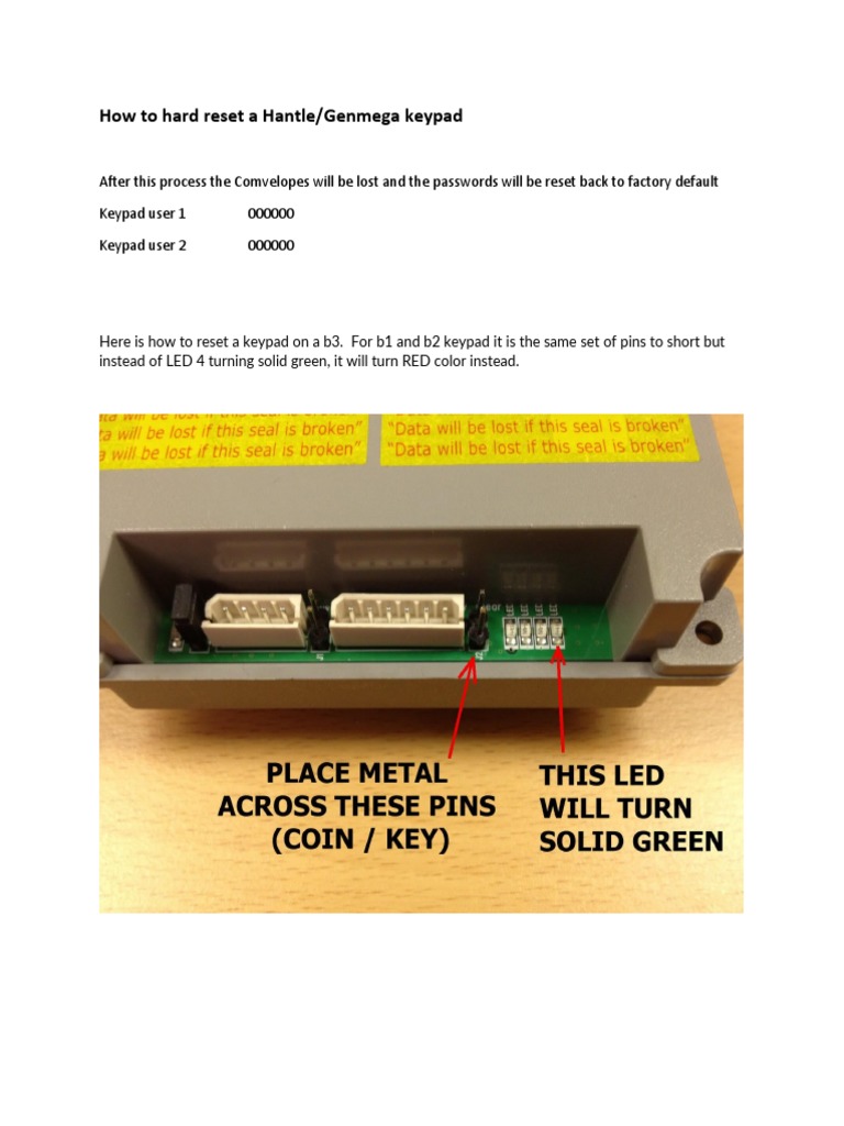 How To Hard Reset A Hantle-Genmega Keypad | PDF | Computers