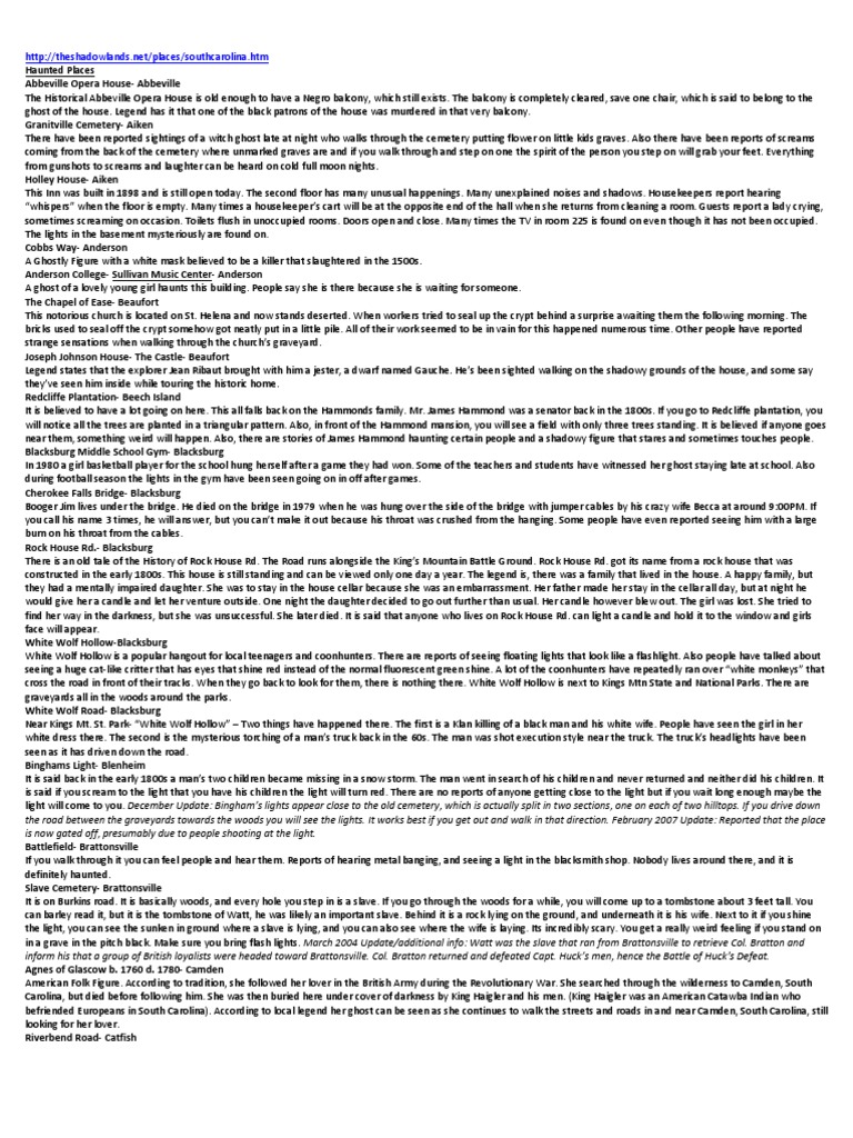 Haunted Places and Ghost Stories | PDF | Ghosts | Charleston