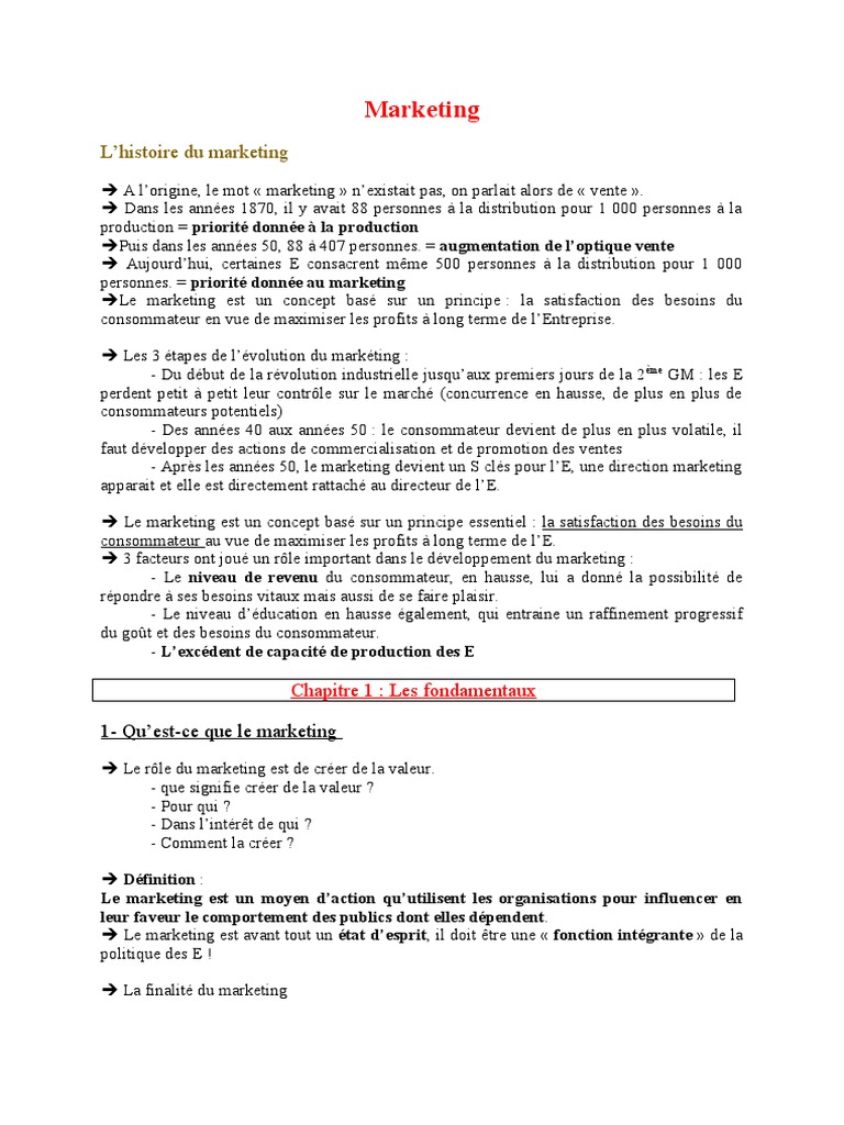 Fondamentaux Du Marketing - Chapitre 1 | PDF