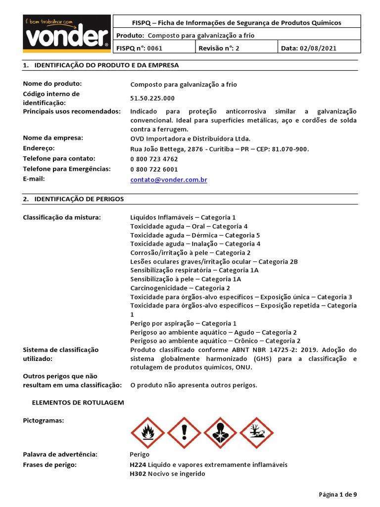FISPQ - Composto para Galvanização A Frio | PDF | Solubilidade | Solvente
