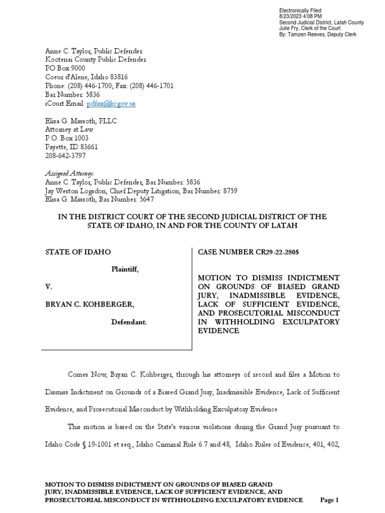 Bryan Kohberger Motion To Dismiss | PDF | Prosecutor | Grand Jury