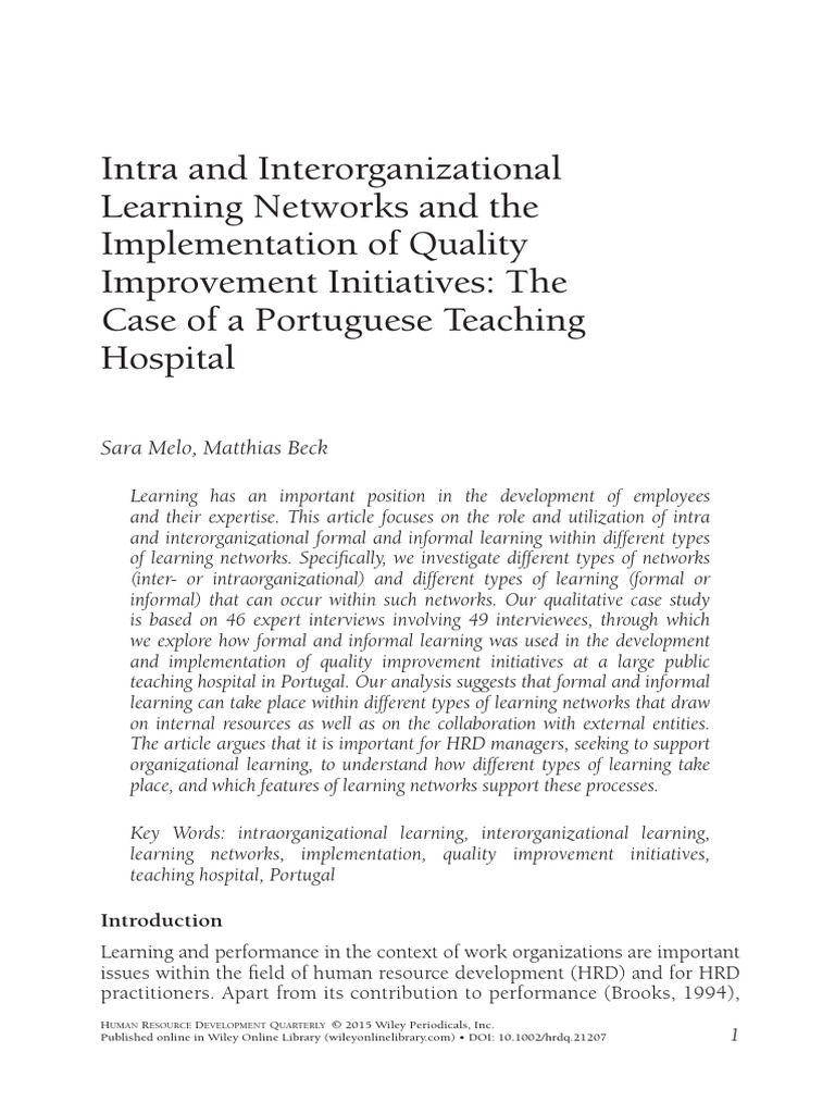 Intra and Interorganizational Learning Networks and The Implementation ...