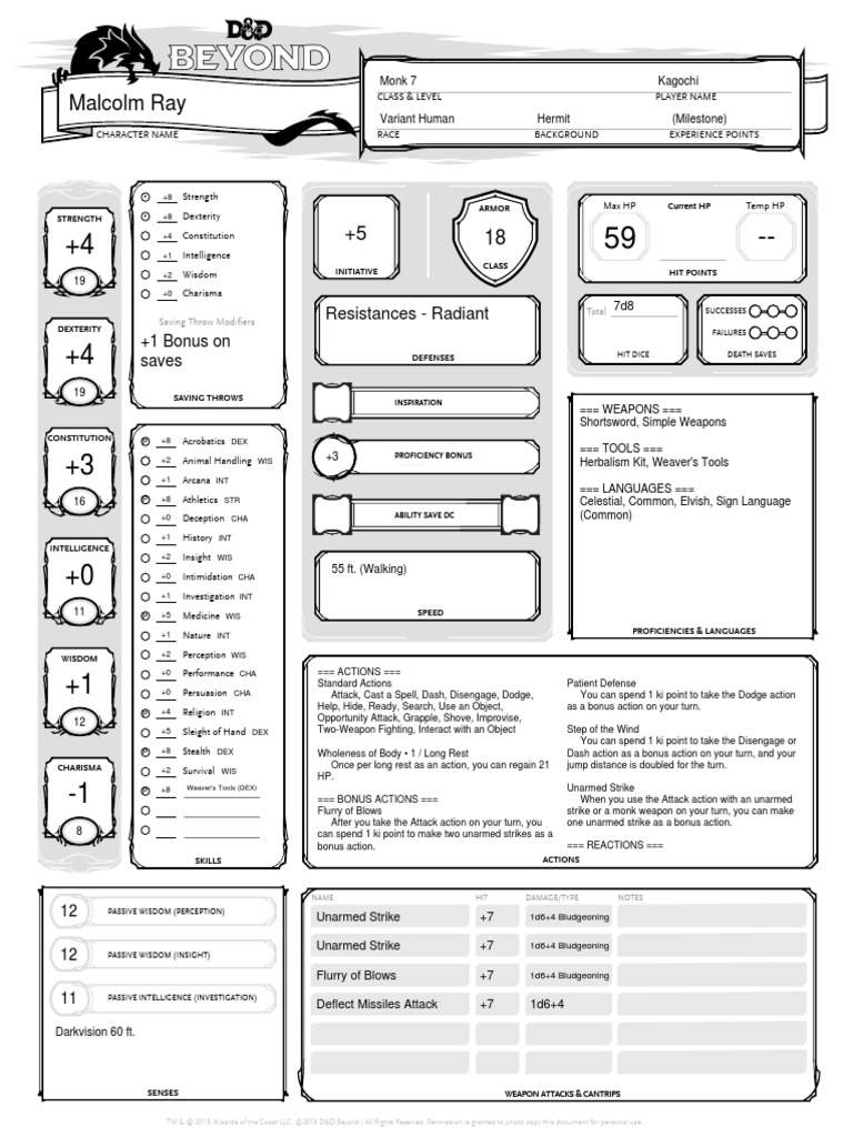 Malcolm Ray (LVL 7) | PDF | Dungeons & Dragons | Role Playing Games