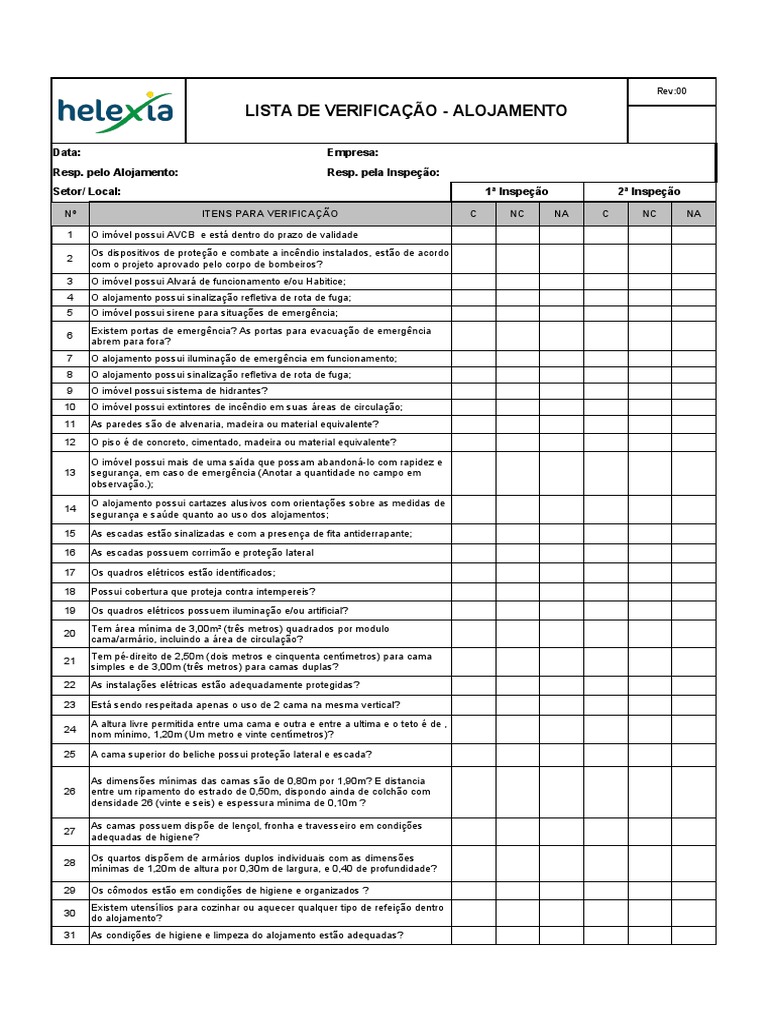 Check-List Alojamento - Rev. 00 | PDF | Cama