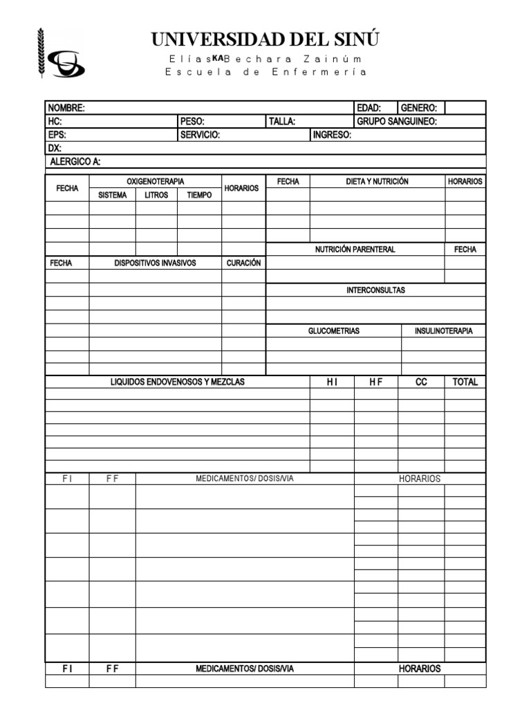 Kardex de Enfermeria Unisinu | PDF | Cuidado de la salud | Medicina CLINICA