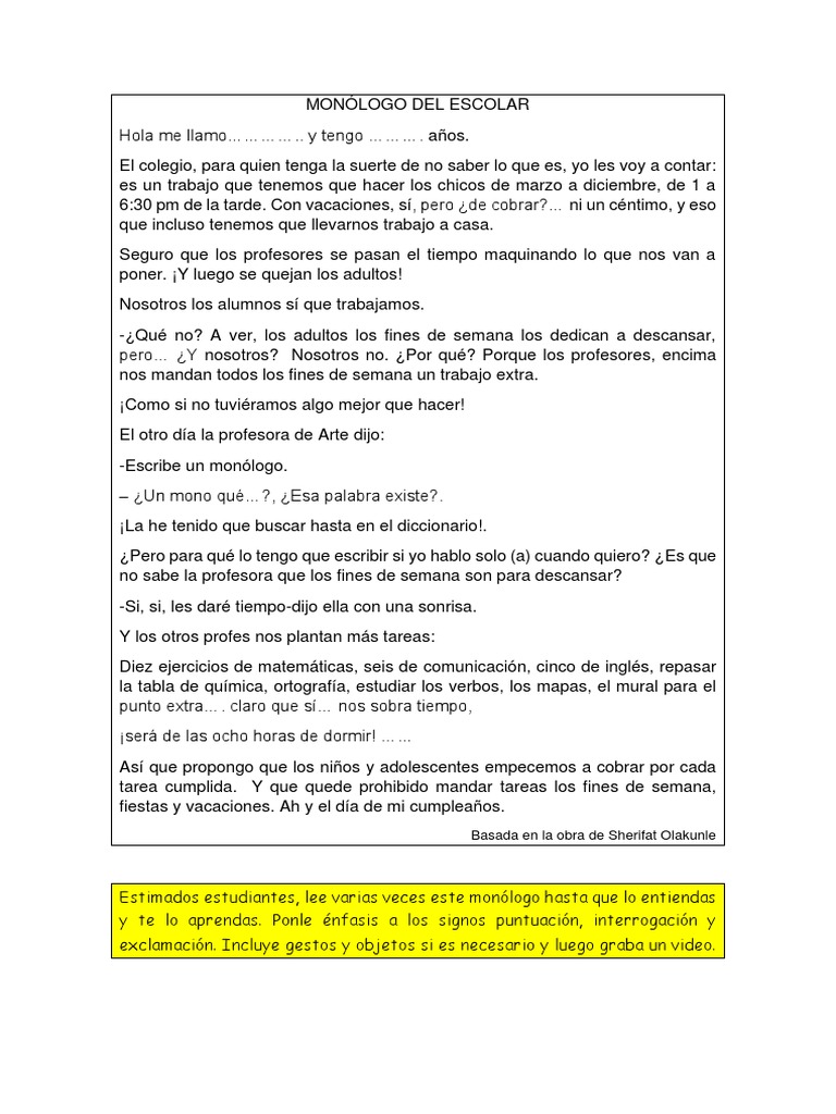 Monólogo para Escolares | PDF