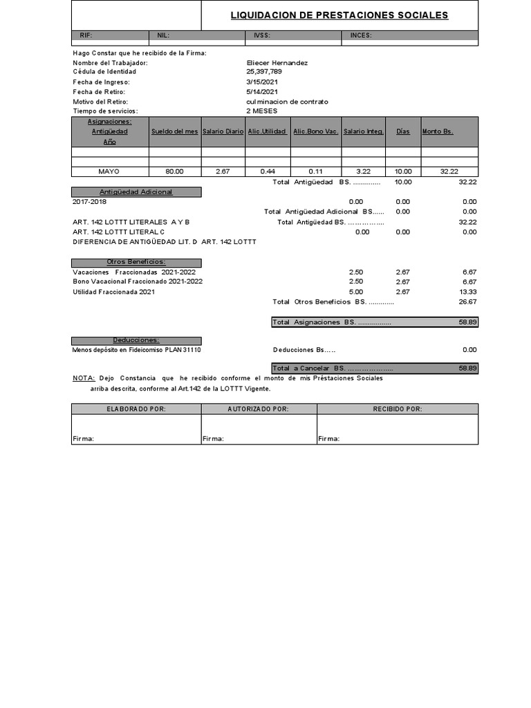 Modelo de Liquidacion | PDF | Documentos legales