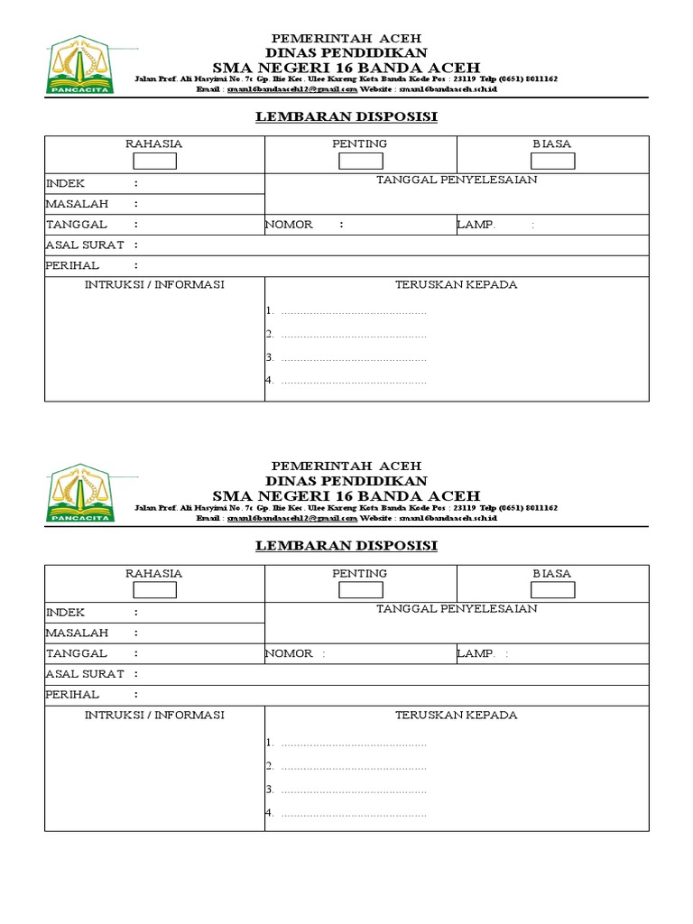 Contoh Lembaran Disposisi Resmi | PDF