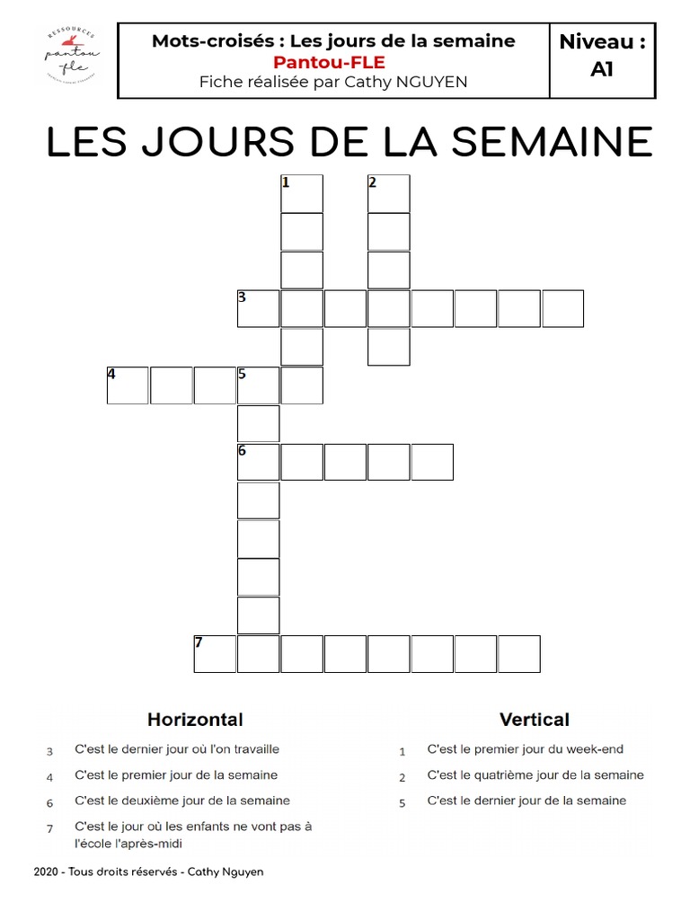 A1 Mots croisés _ Jours de la semaine | PDF