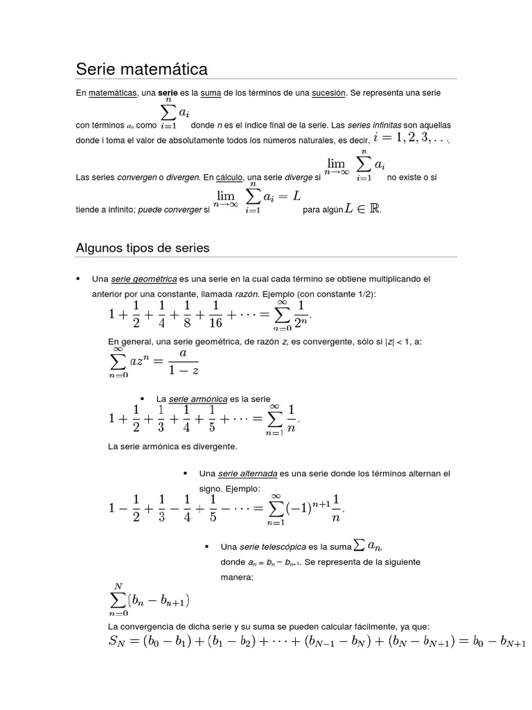 Tipos y Convergencia de Series Matemáticas | PDF | Métodos y materiales ...