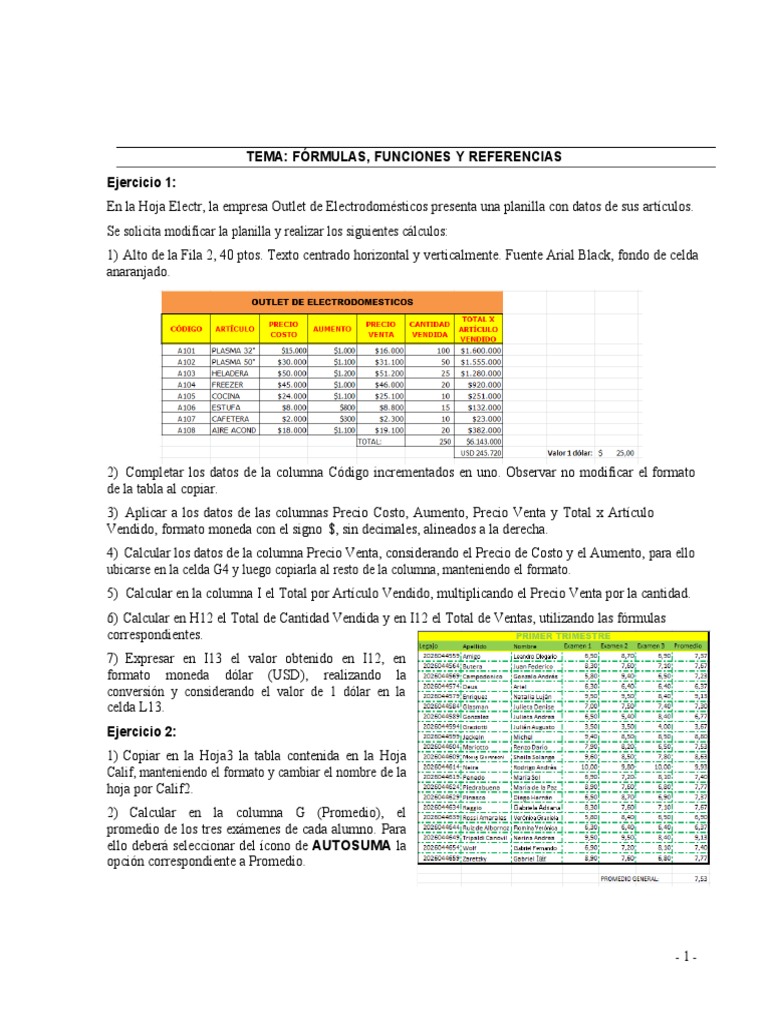 UTN - BA Consignas Prácticas Excel Junior 2018 | PDF | Microsoft Excel