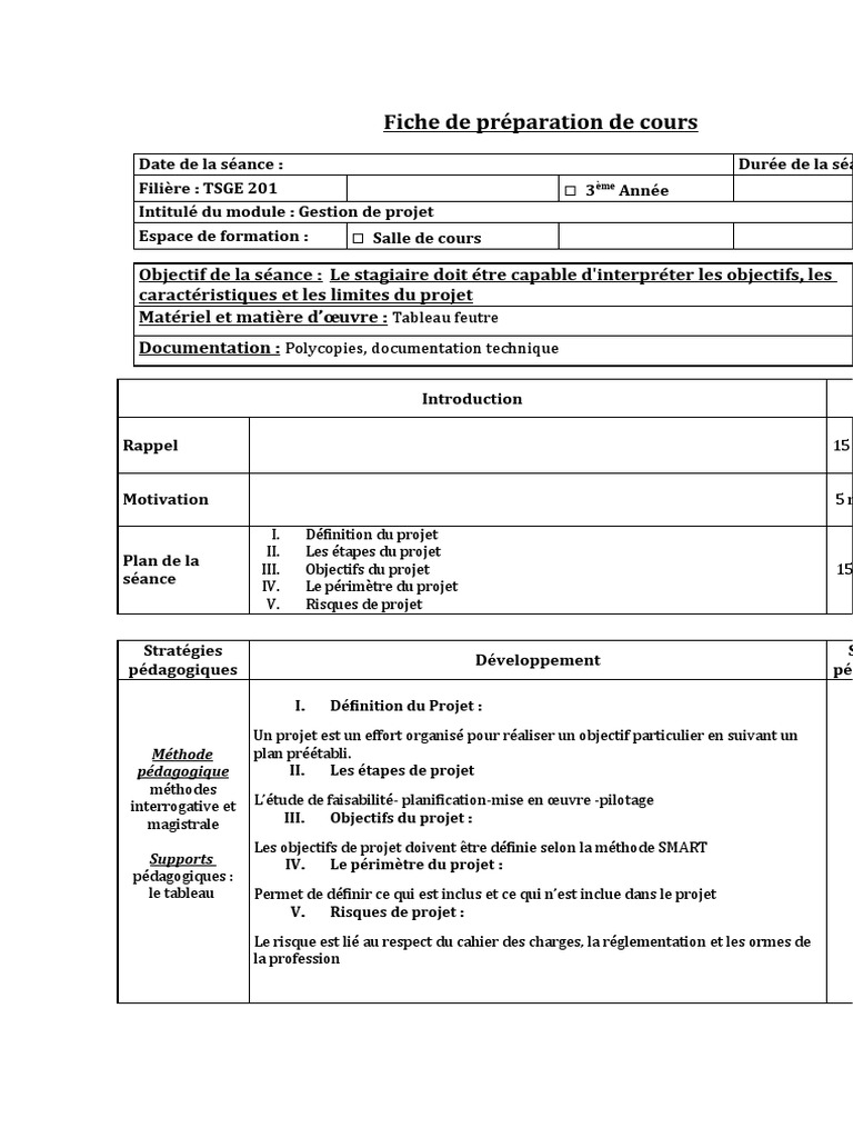 Fiche de Préparation de Cours | PDF