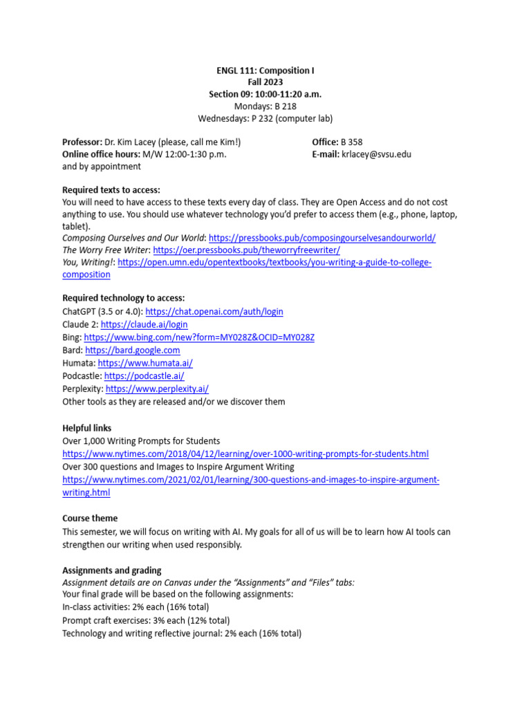 111 F23 Syllabus | PDF | Plagiarism | Academic Integrity