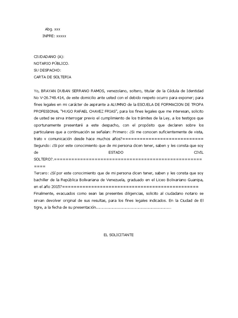 Modelo de Carta de Solteria | PDF