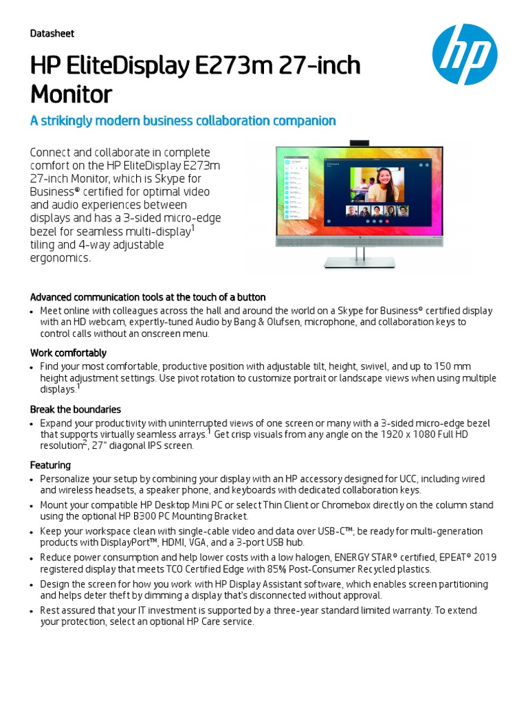HP EliteDisplay | PDF | Computer Monitor | Desktop Computer