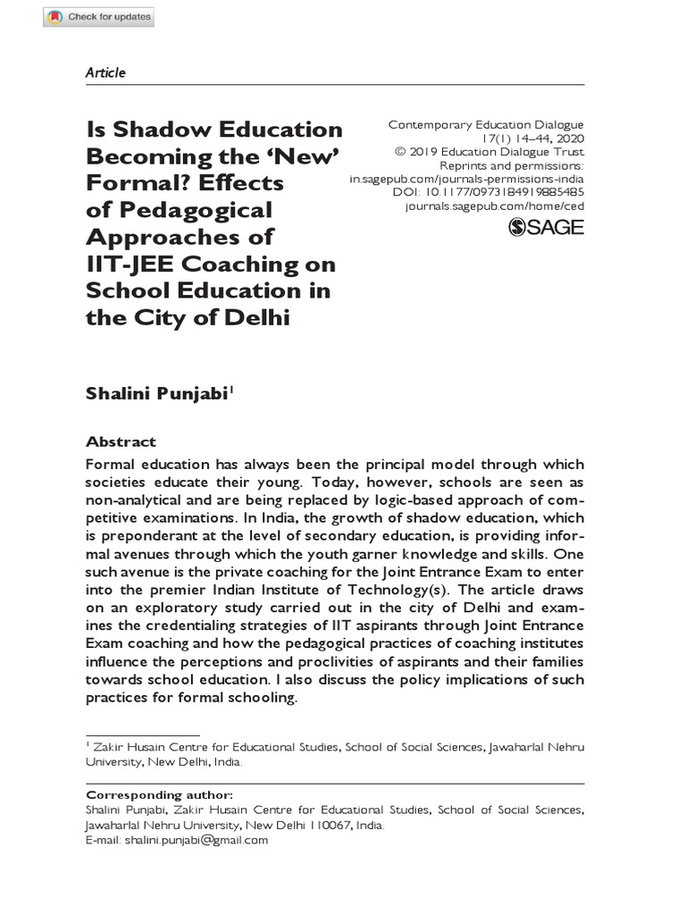 2020 Punjabi Is Shadow Education Becoming The New Formal | PDF | Teachers | Schools