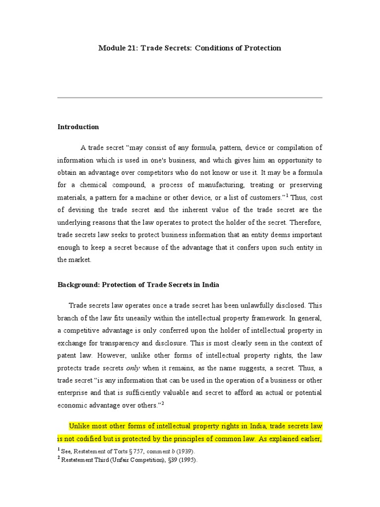 Module 21 Trade Secrets | PDF | Trade Secret | Legal Remedy