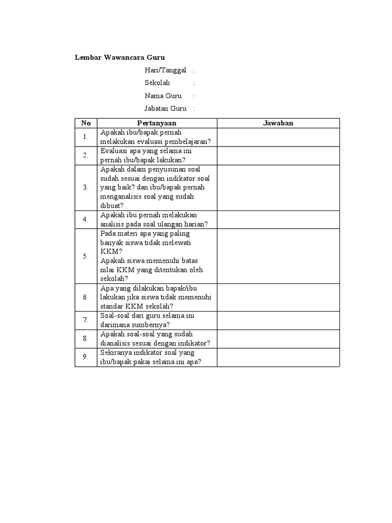 Lembar Wawancara Guru Dan Siswa | PDF