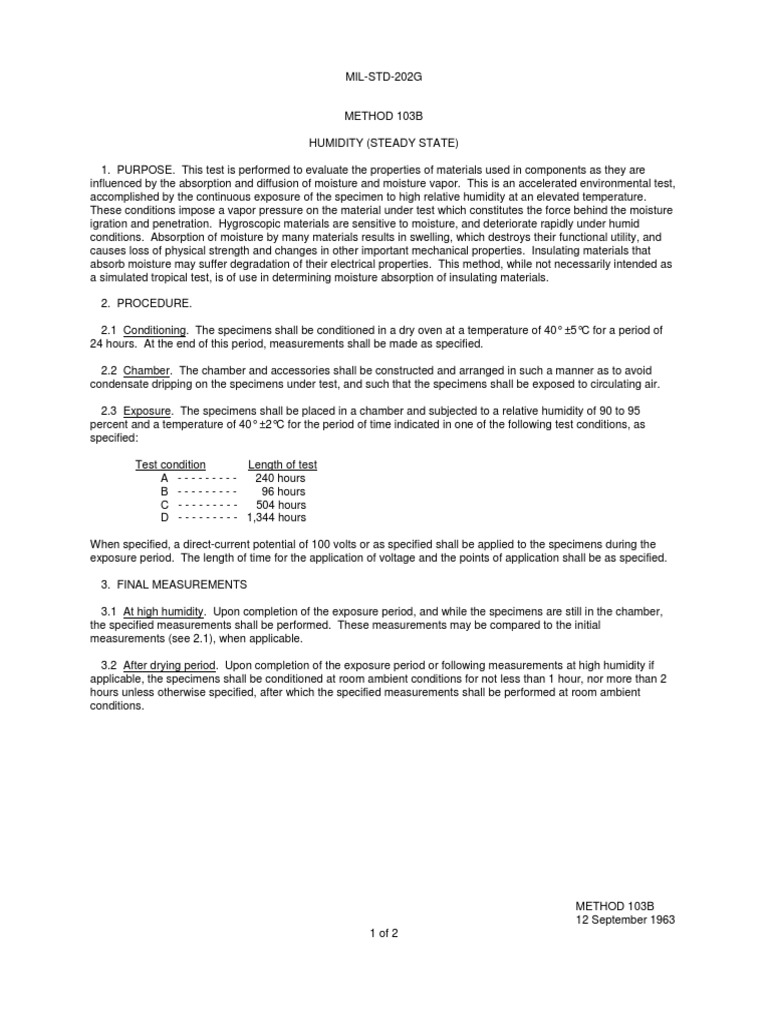 MIL-STD-202 Method 103 - Humidity Bias | PDF