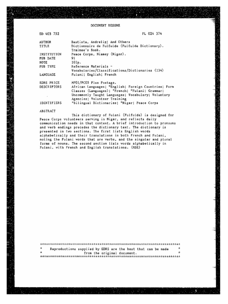 Fulani Dictionary | PDF