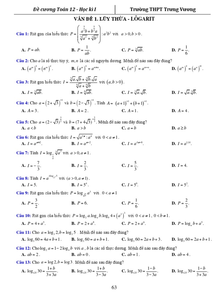 Trac Nghiem Mu Logarit 2021-2022 | PDF