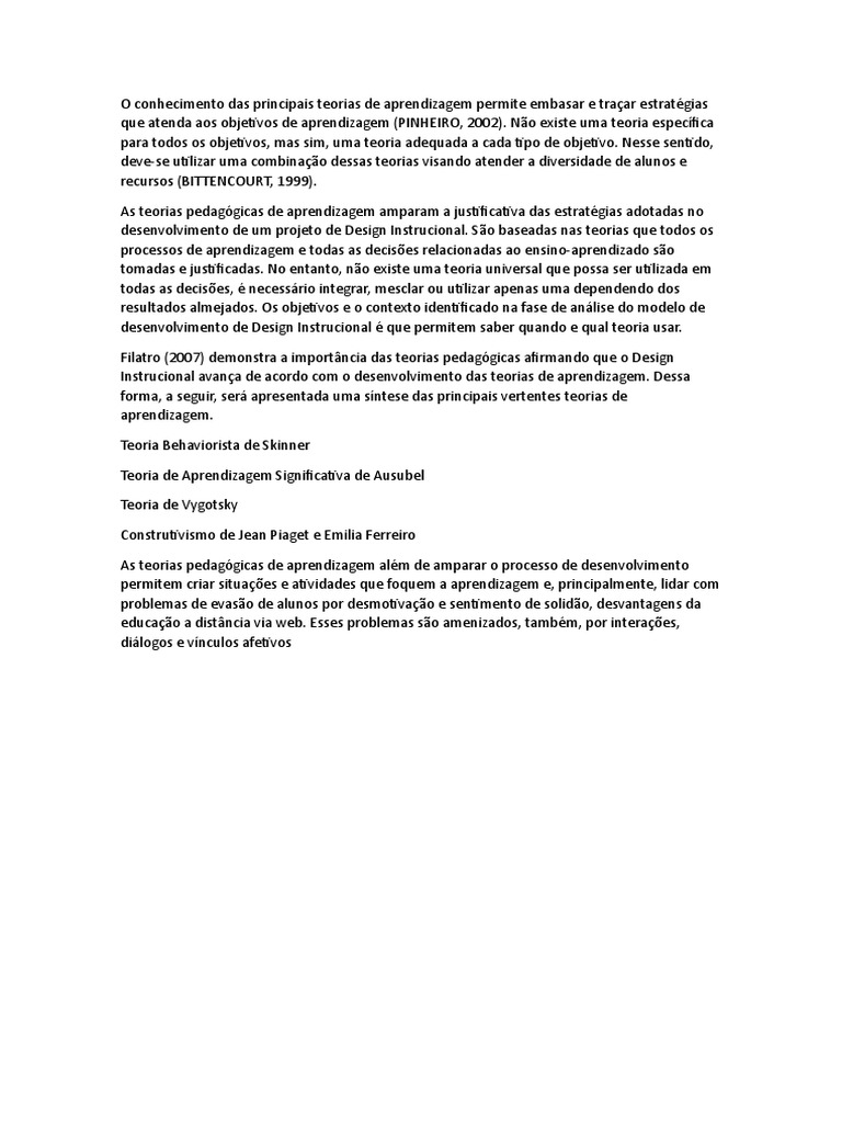 O Conhecimento Das Principais Teorias de Aprendizagem Permite Embasar e ... O Conhecimento Das Principais Teorias de Aprendizagem Permite Embasar e ...