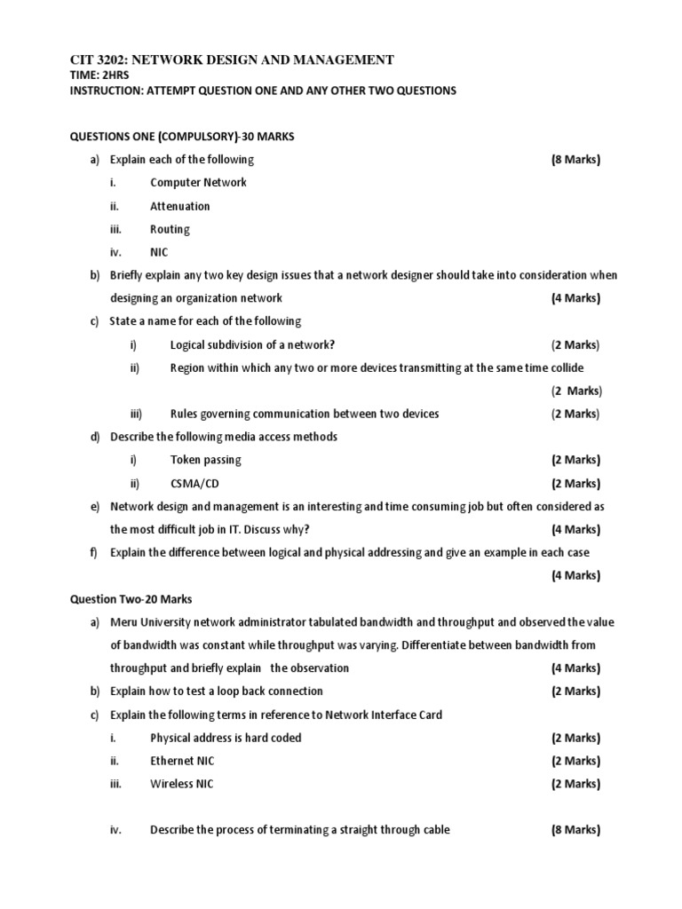 Cit 3202 Network Design And Management Pdf Computer Network Network Interface Controller