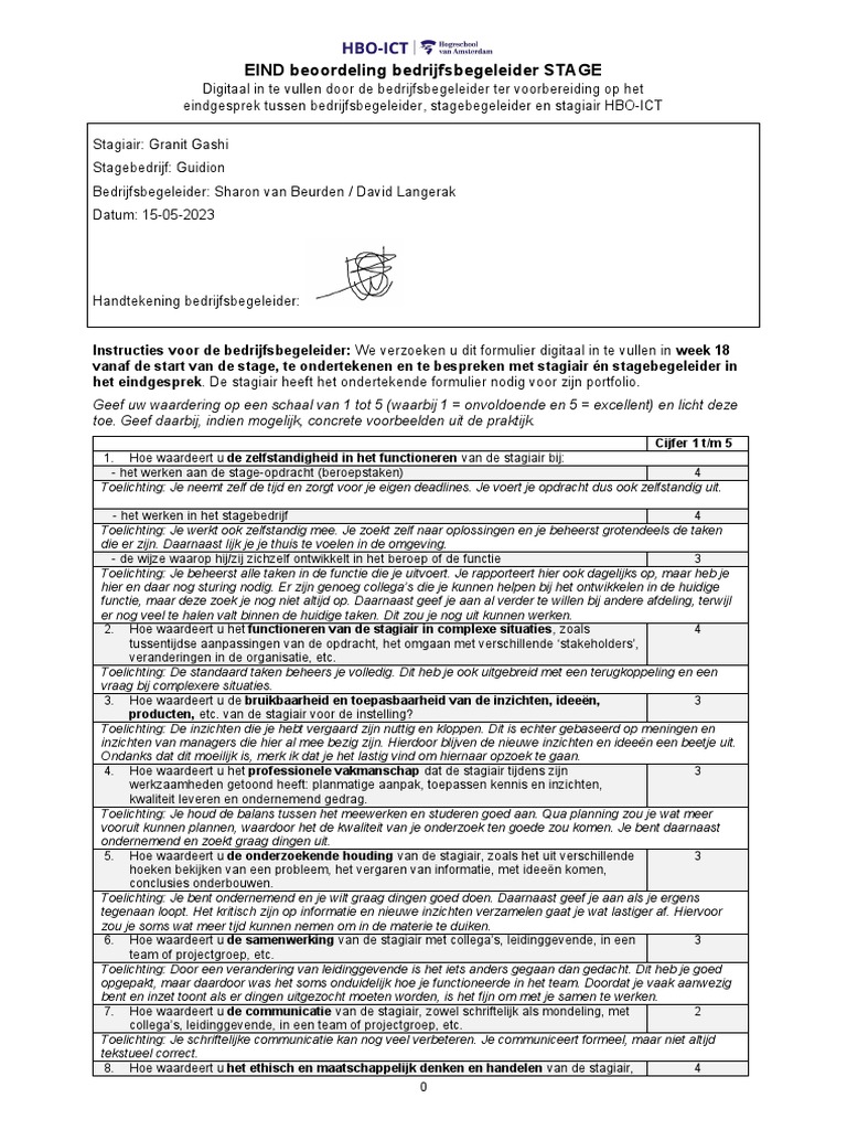 Beoordelingsformulier Granit - Ingevuld | PDF