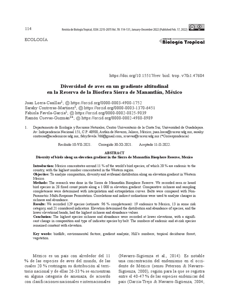 Diversidad - Aves - Gradiente Altitudinal | PDF | Aves | Ornitología
