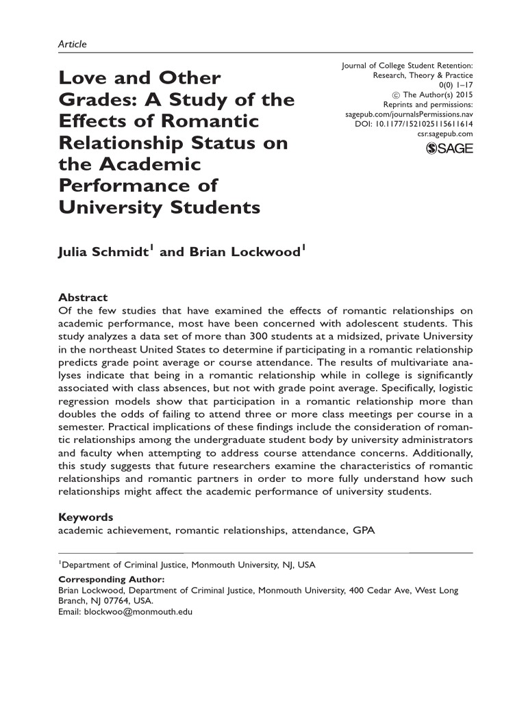 Love and Other Grades: A Study of The Effects of Romantic Relationship ...