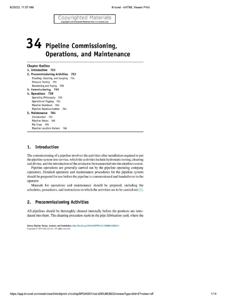 Pipeline Commissioning, Operations, and Maintenance | PDF