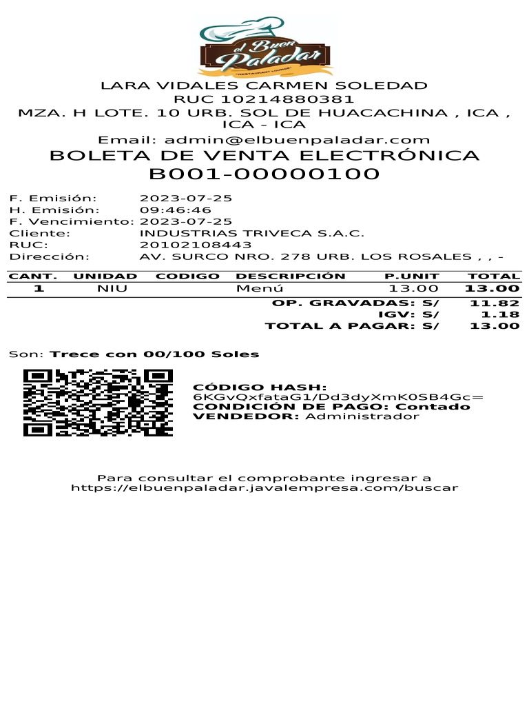 Boleta Electrónica de Venta | PDF