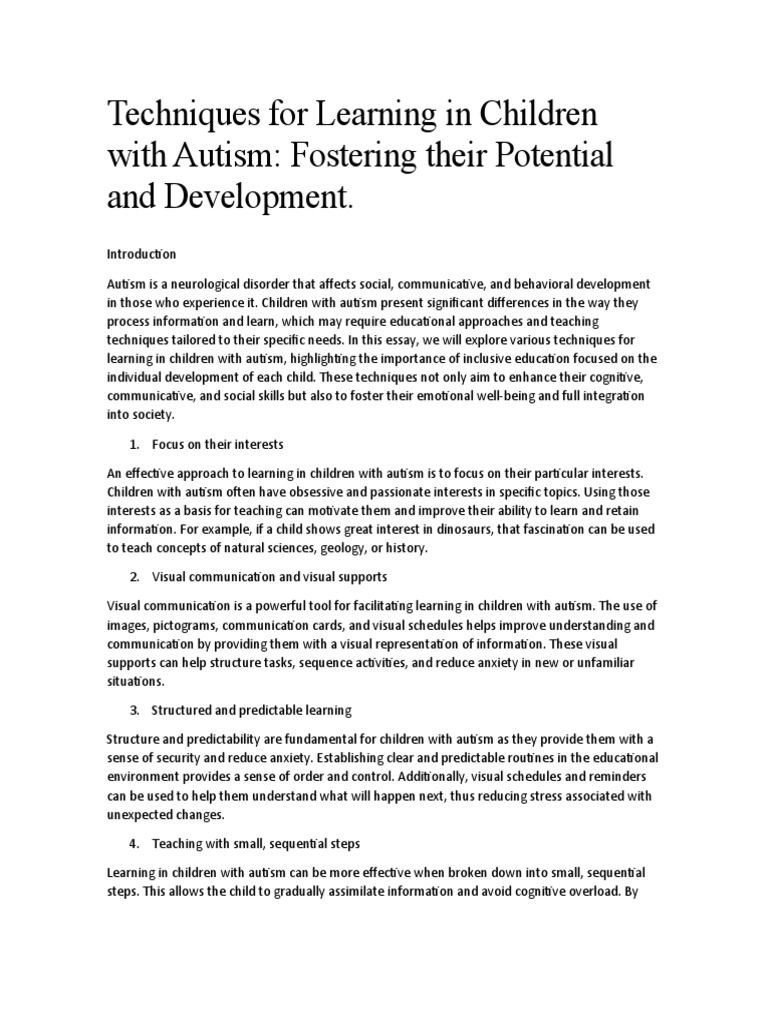 Techniques For Learning in Children With Autism | PDF | Autism Spectrum ...