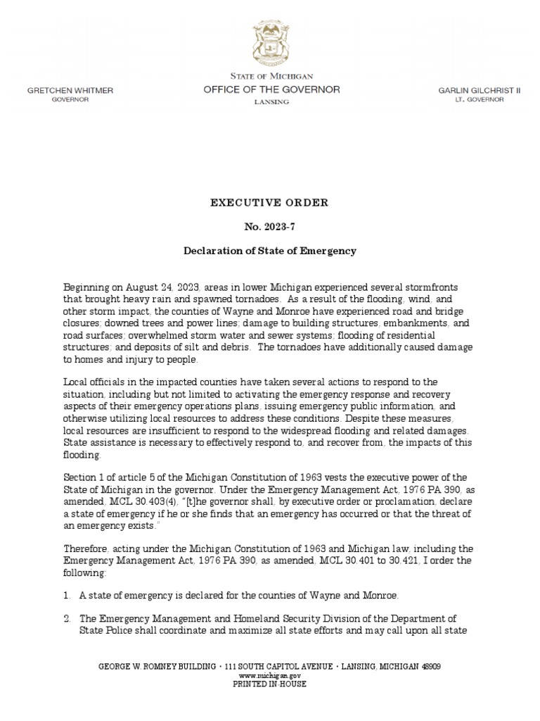 Michigan State of Emergency Declared | PDF
