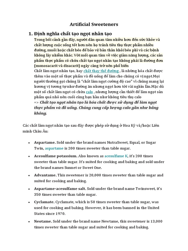 Artificial Sweeteners | PDF Artificial Sweeteners | PDF