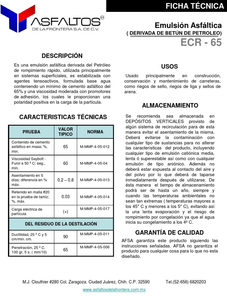 Ficha Técnica ECR 65 | PDF