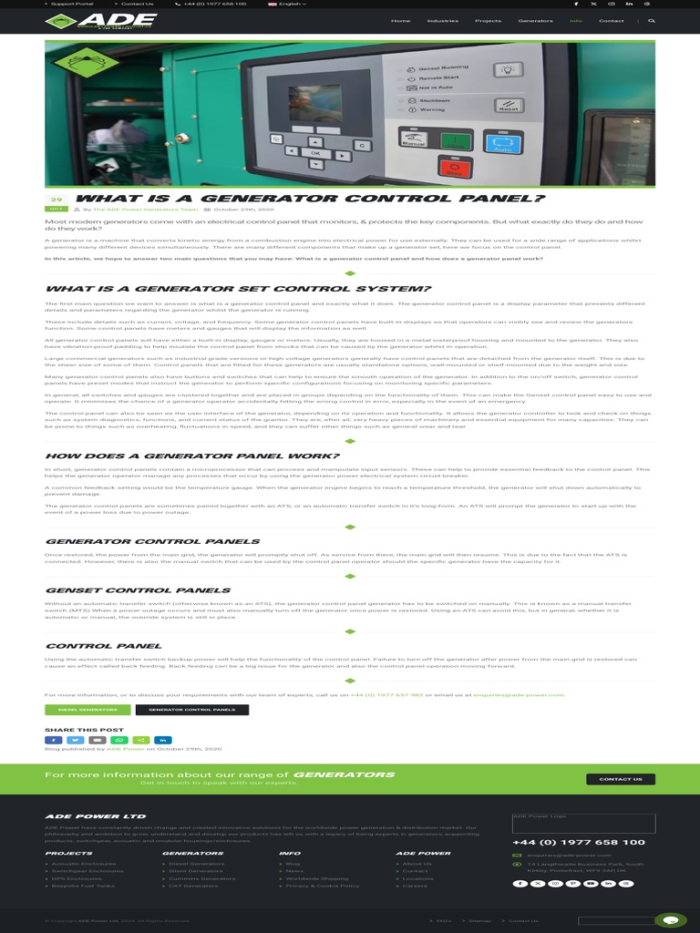 What Is A Generator Control Panel? - ADE Power | PDF | Electric ...
