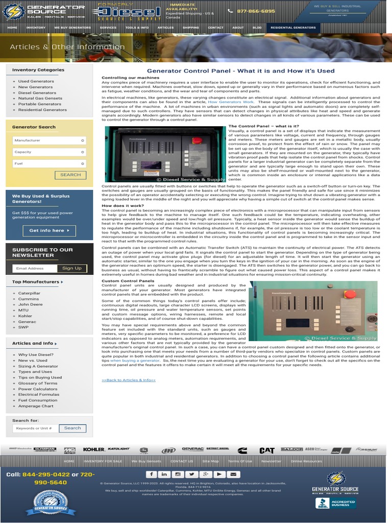 Generator Control Panel Overview | PDF | Electric Generator | Switch