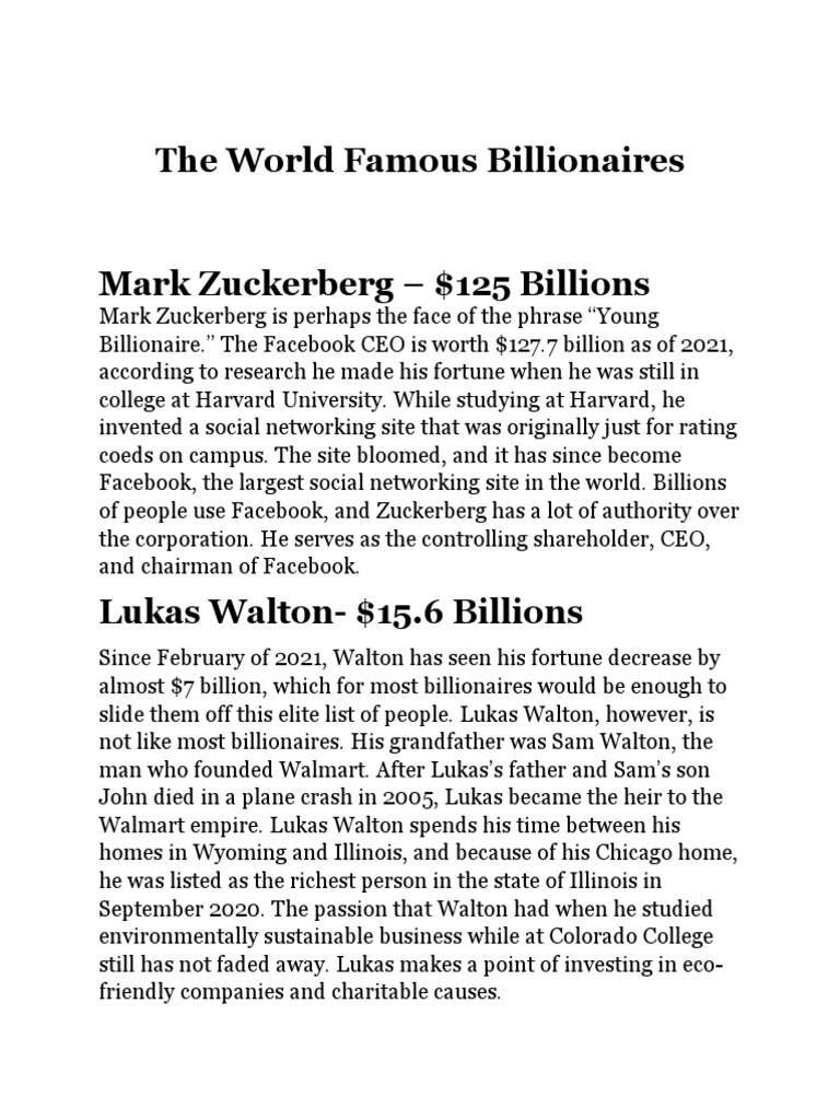 The World Famous Billionaires | PDF