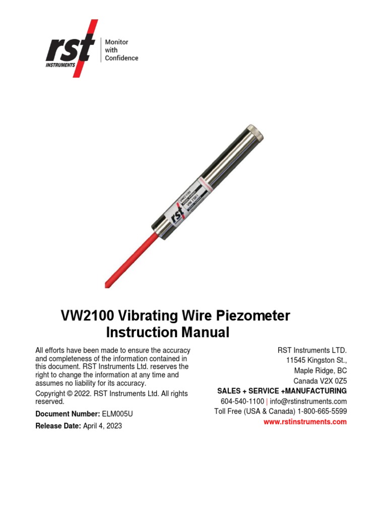 ELM005U VW2100 Vibrating Wire Piezometer Instruction Manual | PDF ...