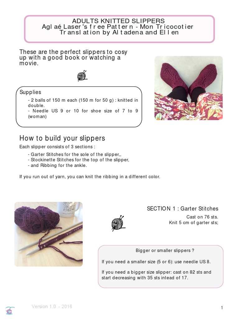 Aglae Laser - Adults Knitted Slippers | PDF | Knitting | Basic Knitted Fabrics