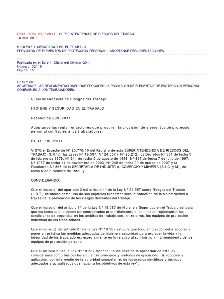 Resolución 299-11 SRT - EPP | PDF